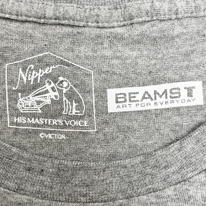 BEAMS T ビームスT|ビクター T|VICTOR Tシャツ 半袖 プリント 犬 蓄音機 HIS MASTER'S VOICE 英字 綿100% L 杢グレー 杢グレー×白 メンズ ...
