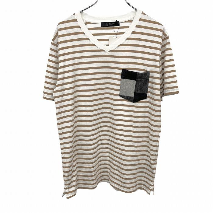 ナノベース 【新品】nano BASE Tシャツ 半袖 Vネック ボーダー 胸ポケット 若干薄手 綿100% S ブラウン 茶×白×紺×杢グレー メンズ :TS05052:Undo Rowa ...