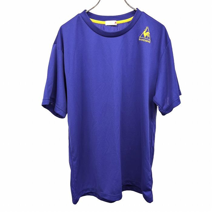 le coq sportif ルコックスポルティフ Tシャツ 鶏 鳥 刺繍 ロゴ 英字 文字 半袖 クルーネック 丸首 ポリ100% O XL LL ブルー 青×黄 メンズ : Undo ...