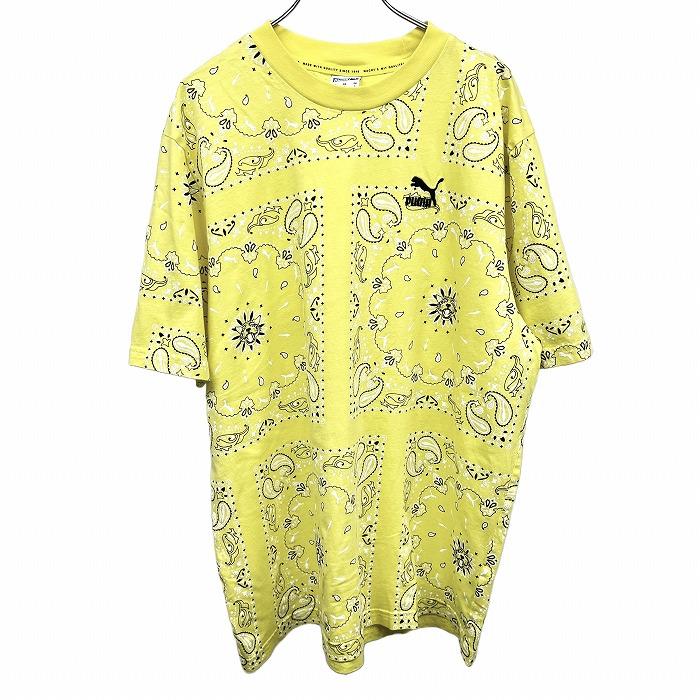 PUMA プーマ Tシャツ 丈長め ペイズリー バティック 総柄 ロゴ刺繍 半袖 丸首 クルーネック 綿100% L イエロー 黄×黒×白 メンズ : Undo Rowa ヤフー店 - 通販 ...