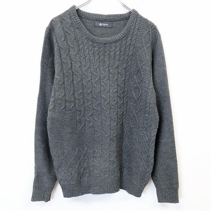 NANO universe ナノベース nano BASE ケーブル マルチパターン ニット セーター プルオーバー 丸首 長袖 アクリル×ポリ S メランジ グレー レディース : Undo ...