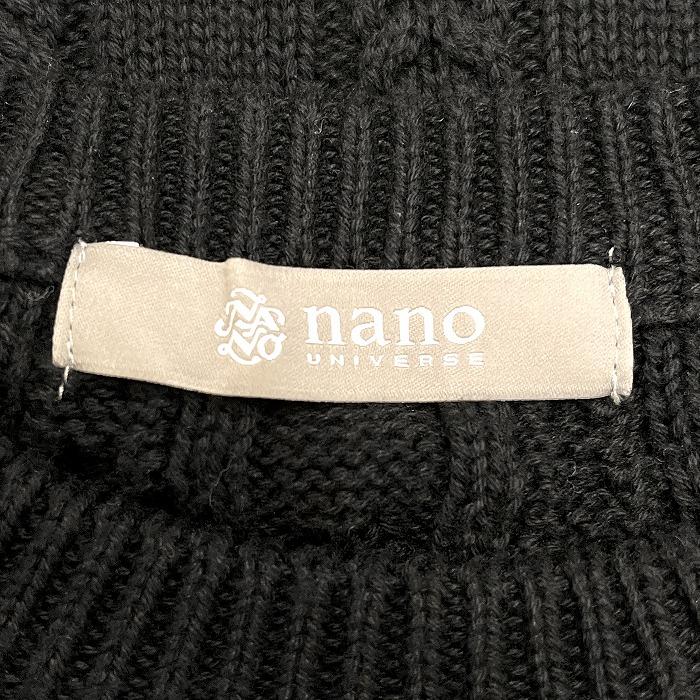 NANO universe（ナノ・ユニバース） ナノアンドコー nano＆co ケーブルニット セーター アラン プルオーバー 丸首 長袖 綿100% コットン S ブラック 黒 メンズ ...