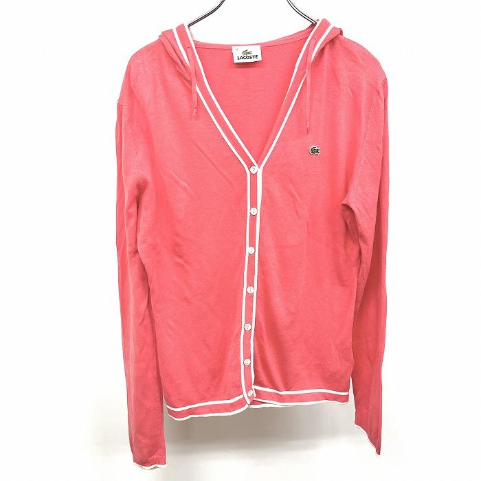 LACOSTE ラコステ 薄手 ニットパーカー カーディガン ワニのミニパッチ 長袖 綿×レーヨン 42 ピンク×ホワイト ピンク レディース 女性 : Undo Rowa ヤフー店 - 通販 ...