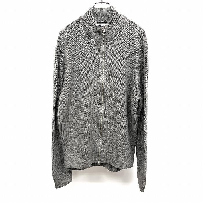 ZARA ザラ リブニットジャケット カーディガン 長袖 無地 ハイネック ダブルジップ 裏地無し 綿100% L ヘザーグレー レディース(メンズ？) : Undo Rowa ヤフー店 ...