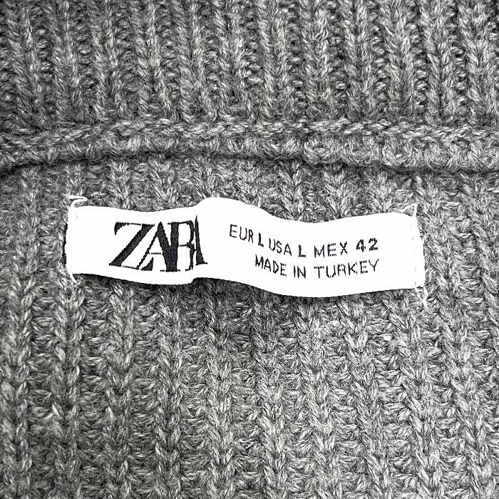 ZARA ザラ リブニットジャケット カーディガン 長袖 無地 ハイネック ダブルジップ 裏地無し 綿100% L ヘザーグレー レディース(メンズ？) : Undo Rowa ヤフー店 ...
