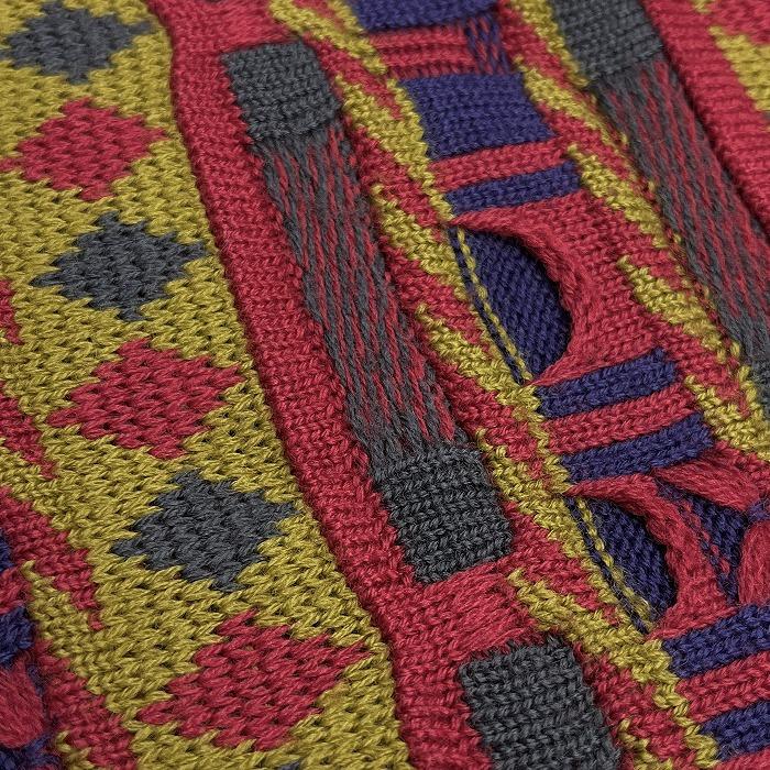 モディリアーニ Modigliani ニット セーター 総柄 長袖 丸首 プルオーバー ロングスリーブ ウール100% M レッド 赤×緑×青 ...