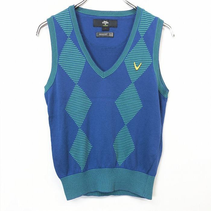 Callaway キャロウェイ 薄手 ゴルフ ニット ベスト ノースリーブ セーター Vネック アーガイル 綿×ポリ M ブルー系×グリーン レディース : Undo Rowa ヤフー店 ...