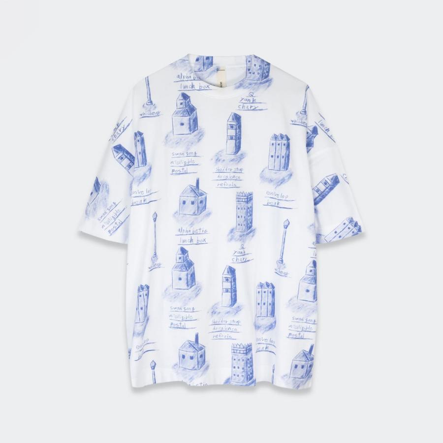 SHINYAKOZUKA | IN THE PAINTING SCENERY (COLOURLESS WHITE) 総柄 Tシャツ オーバー ...