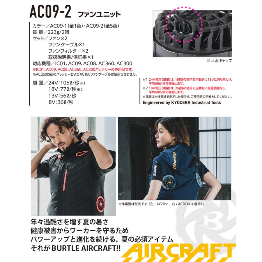 BURTLE \P10倍／ バートル AC09-2 ファンユニット 2025年モデル カラー 最新型 【AIR CRAFT】 最大風量105リットル 水洗いOK エアークラフト : 作業服の ...