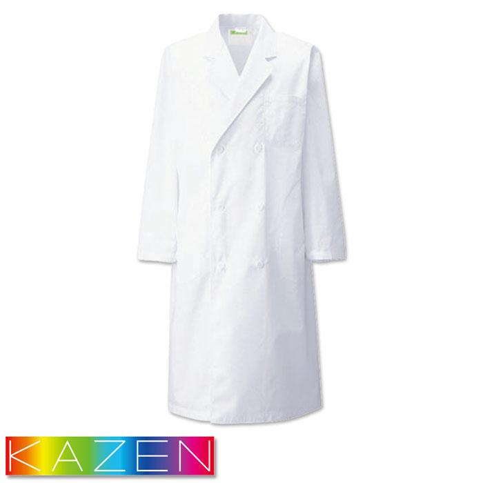 KAZEN カゼン ドクターコート 医療 白衣 115-30 メンズ 長袖 ホワイト ダブル ロング丈 診察衣 男性 制菌 : ビズタイム - 通販 - Yahoo!ショッピング