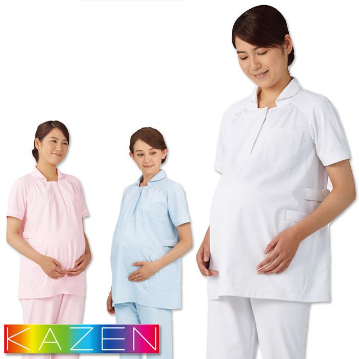KAZEN カゼン マタニティジャケット 医療 白衣 177 M〜L 半袖 ホワイト サックス ピンク チュニック 女性 レディース 制菌 制電 : ビズタイム - 通販 - Yahoo!ショッピング