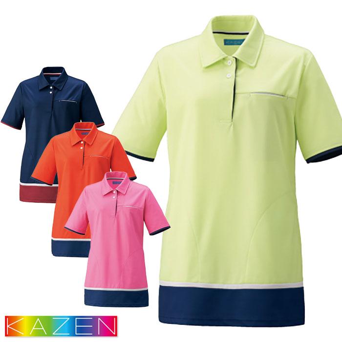 KAZEN カゼン ニットシャツ チュニック レディース KZN233 半袖 介護 ケアワーク 清掃 制服 ユニフォーム : ビズタイム - 通販 - Yahoo!ショッピング