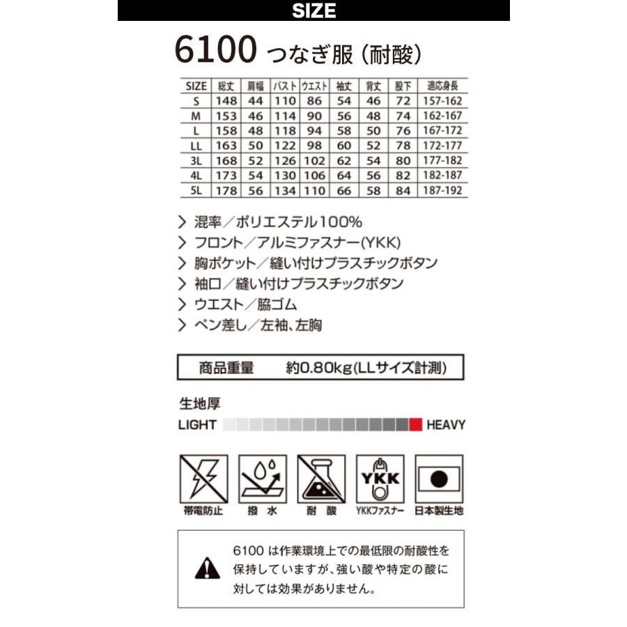 Auto-Bi 耐酸つなぎ服 6100 生地厚 日本製生地 特殊つなぎ 帯電防止 化学工場/薬品製造/下水処理施設/浄化センター/メッキ加工/金属表面処理/化学系プラント : 空調服・ファン ...
