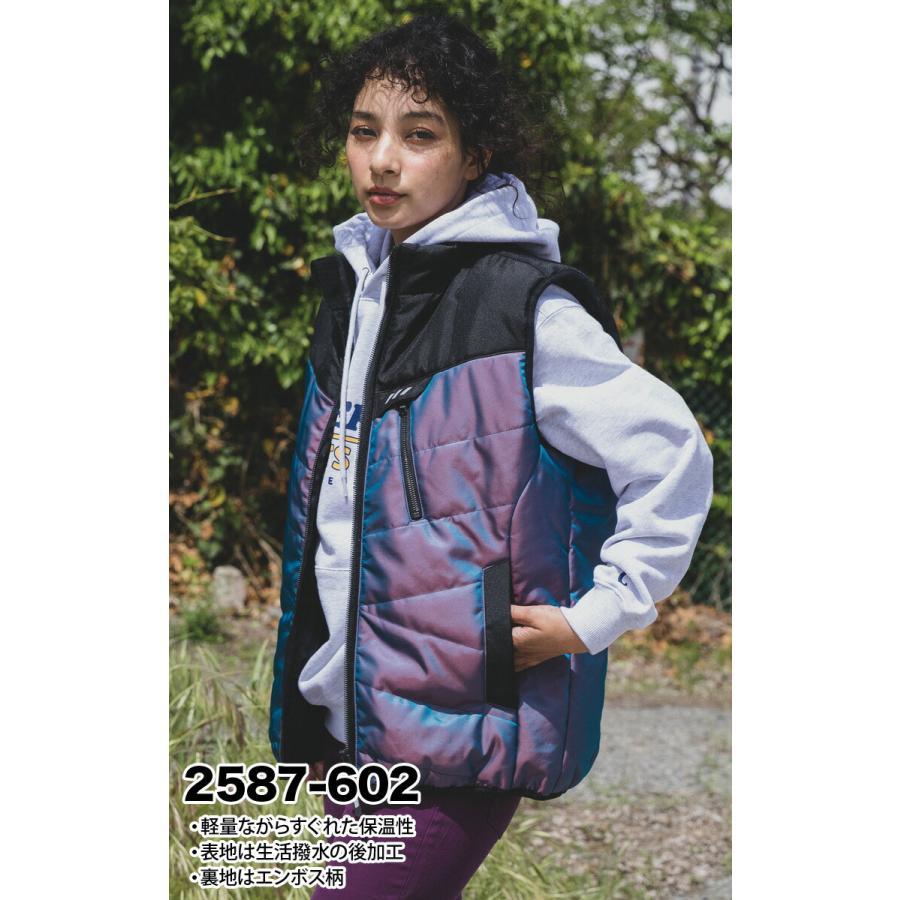 寅壱 防寒ベスト 2587-602 M-5L 軽量 ホログラムツイル 光沢 軽撥水 再帰性反射 防寒 アウター 秋冬 保温 かっこいい おしゃれ 作業着 作業服 TORA : 空調服・ファン ...