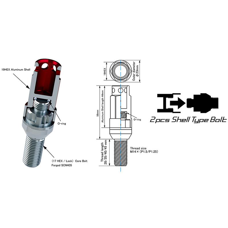 [KYO-EI_Kics]レデューラレーシング ボルト＆ロックボルトZS44（M14×P1.5_14R_首下40mm×全長96mm_カラー：レッド） : ユニオンプロデュース - 通販 ...