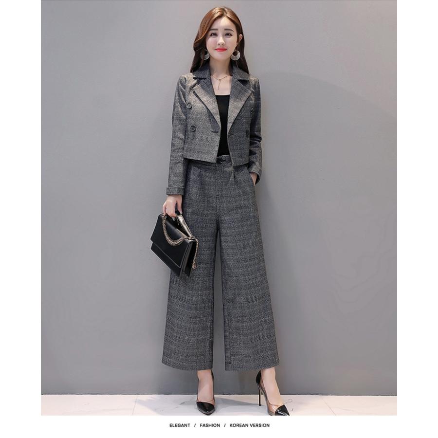 セットアップ レディース 春 秋 冬 パンツスーツ ワイドパンツ パンツ