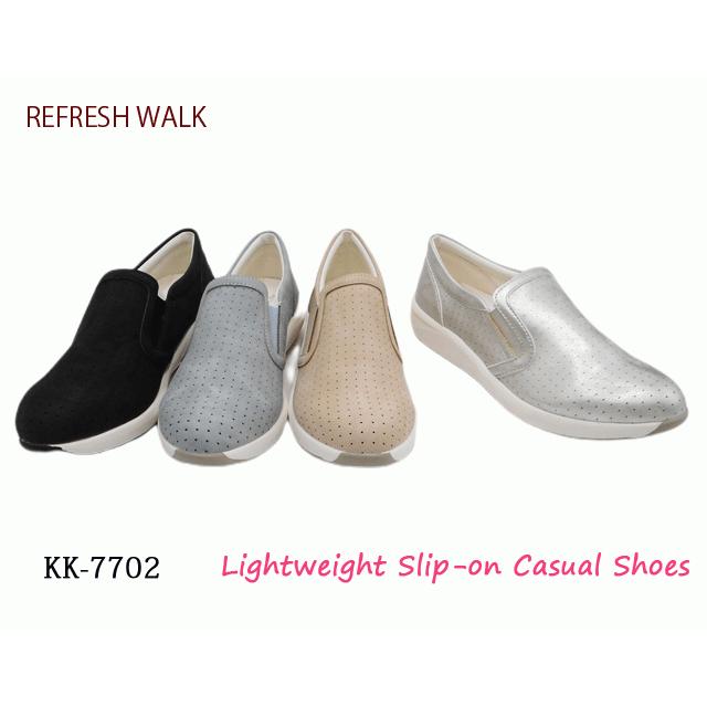 【SALE】REFRESH WALK 軽量 白底 スリッポン パンチング クッション デイリー ワンマイル オシャレ スポーツ カジュアル スニーカー 美脚 抗ウイルス KK7702 ...