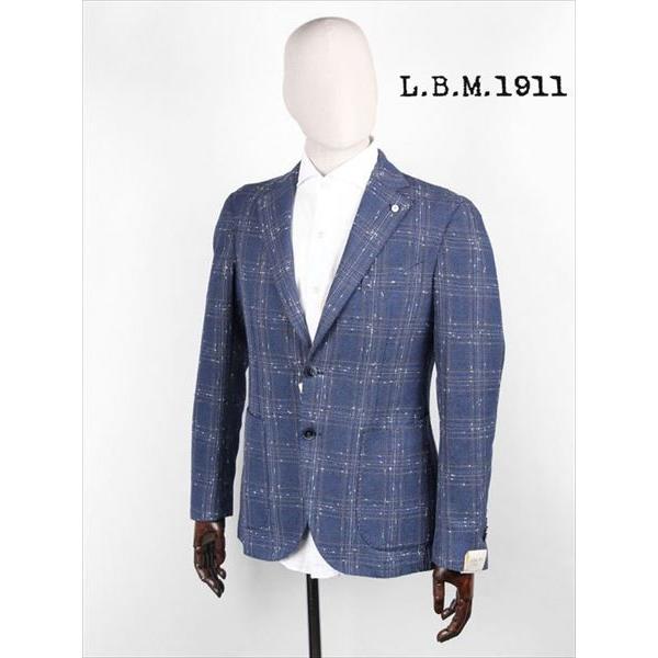 L.B.M.1911 【セール】L.B.M. 1911 エルビーエム スリム 2B シングルテーラードジャケット ツイード ネイビー 8L29705743 ライン チェック柄 LBM1911 ...