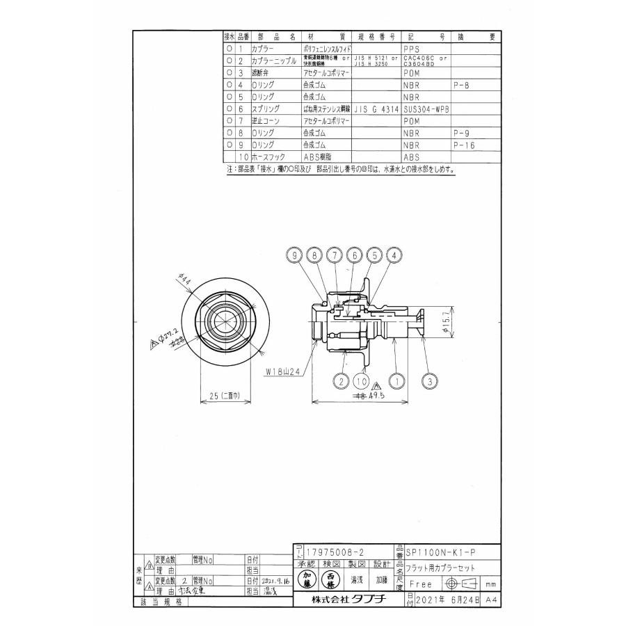 タブチ TBC TABUCHI 【17975008-2】 フラット用カプラ-セット フラット用部品カプラーセット 品番：SP1100N-K1-P : 住宅設備のプロショップDOOON ...