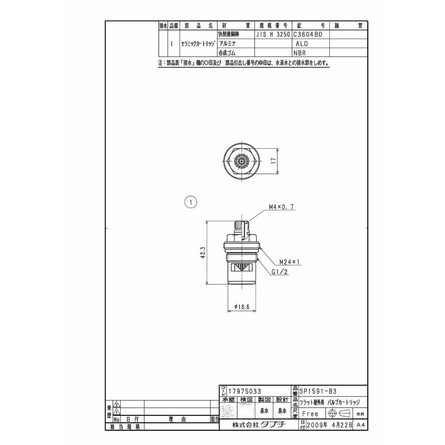 タブチ TBC TABUCHI 【17975033】 フラット 屋外用バルブカートリッジセット フラット用部品 バルブカートリッジセット 品番：SP1591-B3 : 住宅設備のプロショップ ...