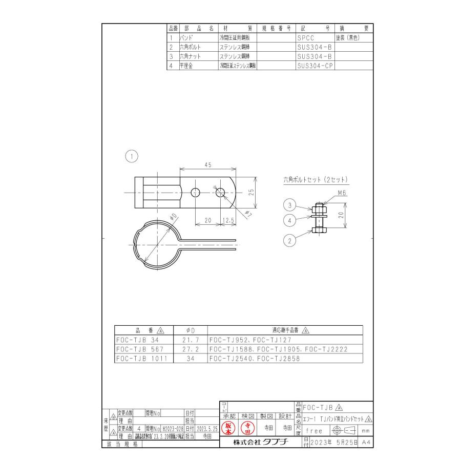 タブチ TBC TABUCHI 【33002211】 エフ-1 TJバンド用立バンドセット 周辺部材 TJバンド用立バンドセット 品番：FOC-TJB 567 :33002211:住宅設備の ...