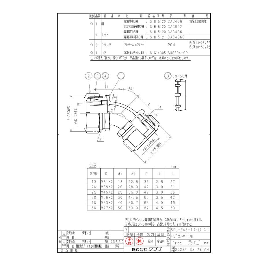 タブチ TBC TABUCHI 【34010601-25-2-1】 45゜エルボ 1種 品番：50 SPJ-E45-1-L : 住宅設備のプロショップDOOON!! - 通販 - Yahoo ...