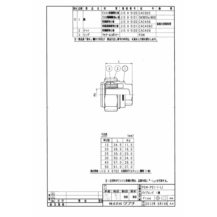 タブチ TBC TABUCHI 【34851606-25】 パイプエンド 1種 水検 ポリエチレン管用コア一体型継手パイプエンド 品番：50 PEM-PE1*-L : 住宅設備のプロショップ ...