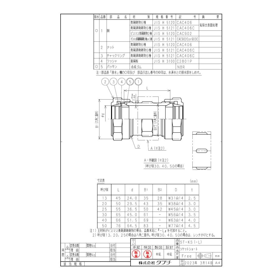 タブチ（TABUCHI） TBC TABUCHI 【35021505-25】 ソケットショート STジョイント ソケットショート 品番：40 ST-KS-L : 住宅設備のプロショップ ...