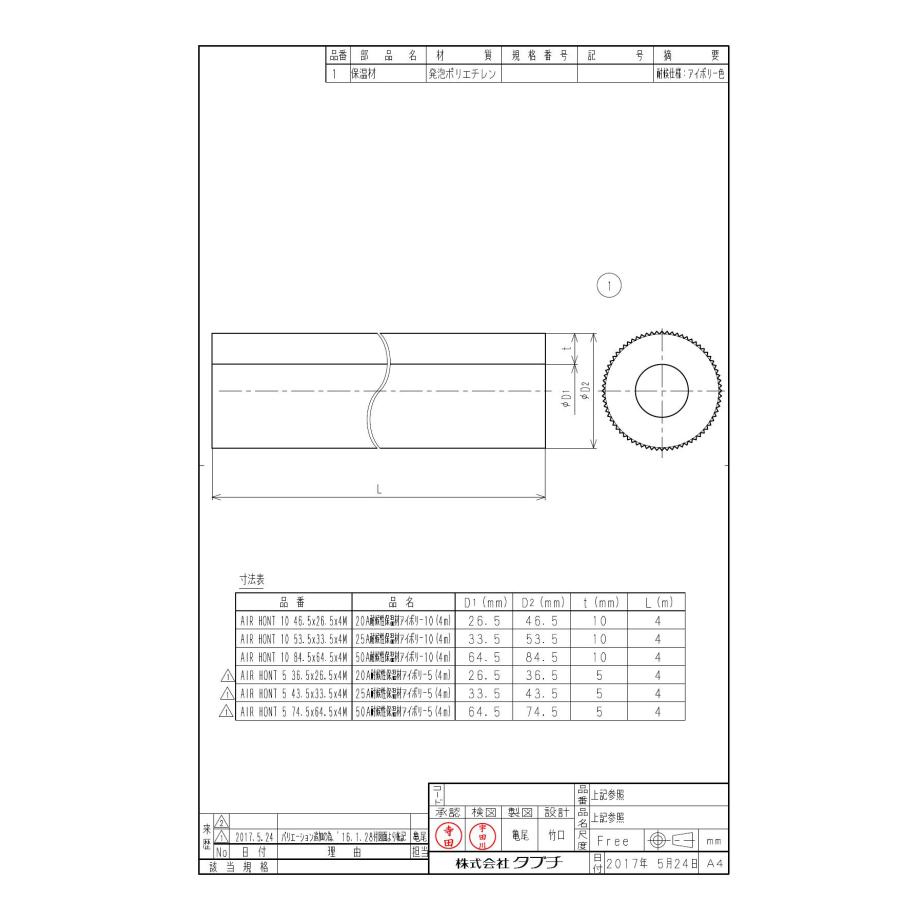 タブチ TBC 【60049006】 50A耐候性保温材アイボリー 10(4m)(AIR用) エアー配管用・三層管システム ライトエアー周辺部材 品番：AIR HONT 84.5X64 ...