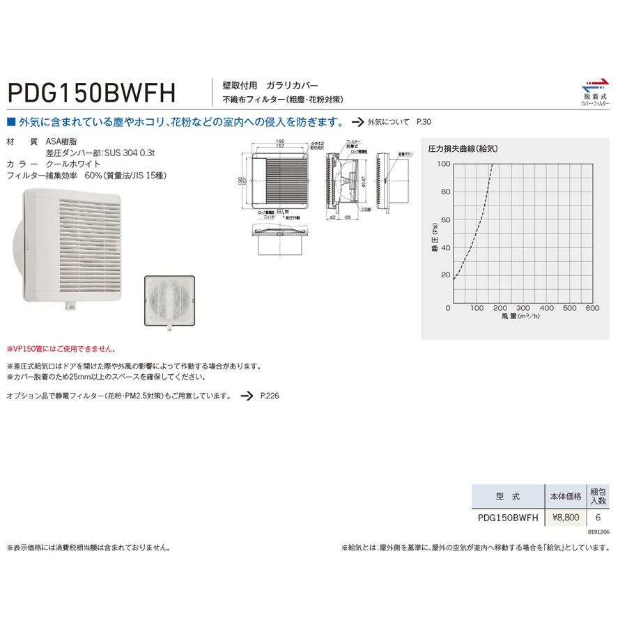 ユニックス 【PDG150BWFH】 PDG-BWFH 室内用製品 差圧式給気口 壁取付用 ガラリカバー 不織布フィルター(粗塵・花粉対策 ...
