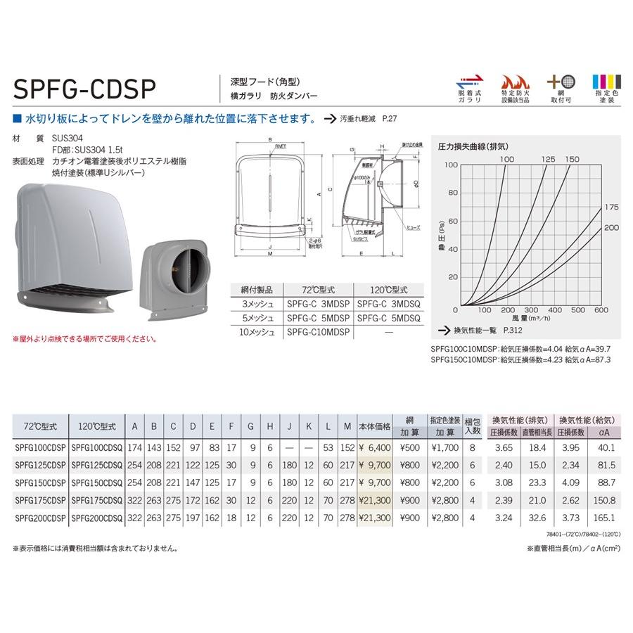ユニックス 【SPFG200CDSP】 SPFG-CDSP 屋外用製品 ステンレス製 パイプフード 深型フード（角型） 横ガラリ 防火ダンパー ...