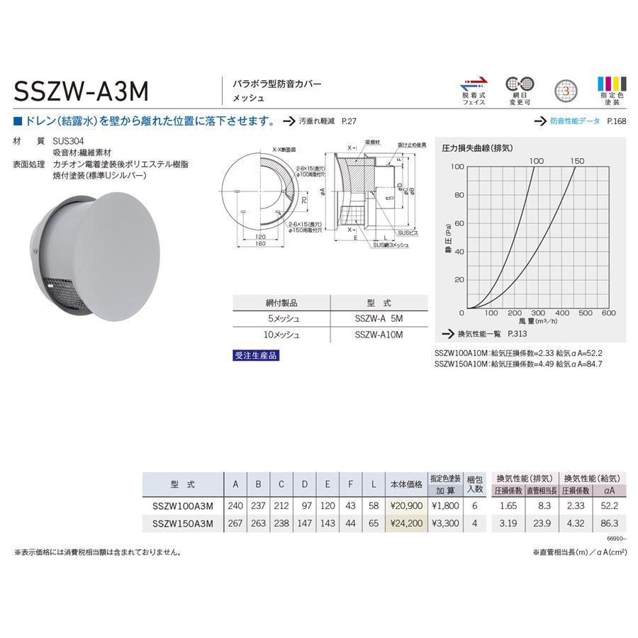 ユニックス 【SSZW100A3M】 SSZW-A3M 防音製品 ステンレス製 グリル 外風対策（防音） パラボラ型防音カバー(外風対策 ...