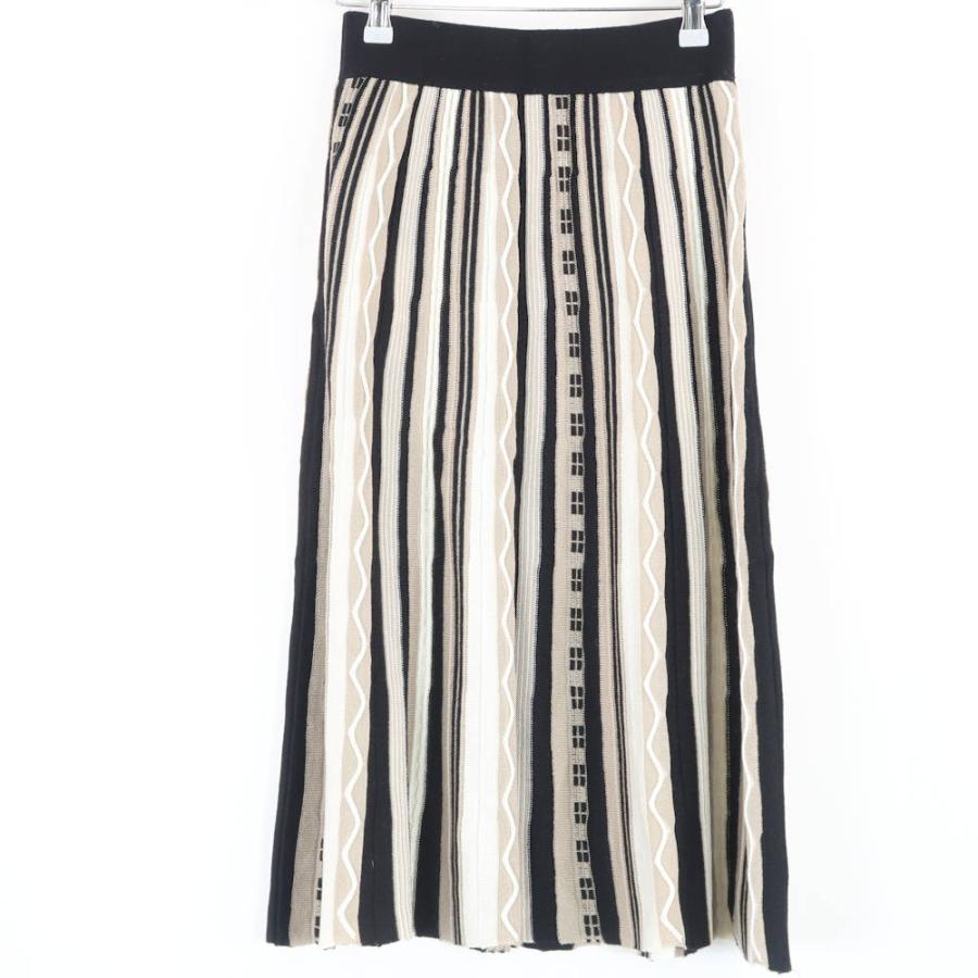 未使用 larmoire de luxe ラーモワールドゥリュクス T23108 スカート 38 アクリル 毛 ひざ下丈 ストライプ ニット ...