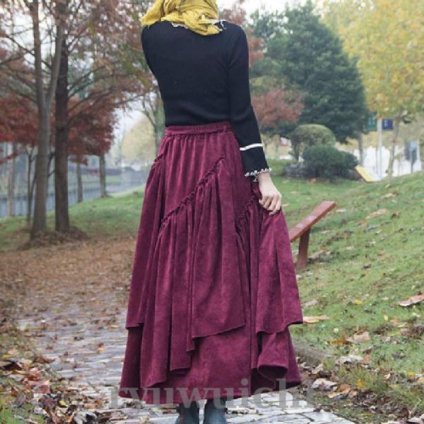 スカート ロングスカート レディース マキシスカート コーデュロイ 秋冬 ドッキング Aライン フレア フレアスカート 大きい ウエストゴム ふんわり : dd-ryu-71031 : 漆原 ...