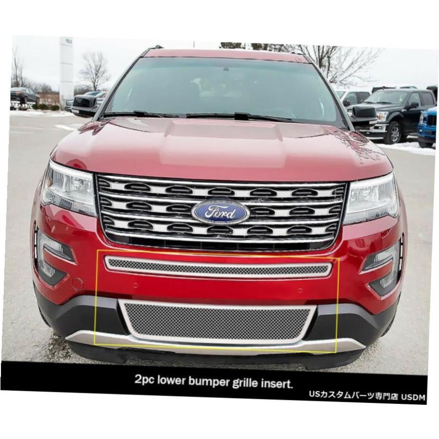 グリル Fits 2016-2019フォードエクスプローラー低いバンパーステンレスクロームメッシュグリルインサート 2016-2019 Ford Explorer Lower Bumpe ...
