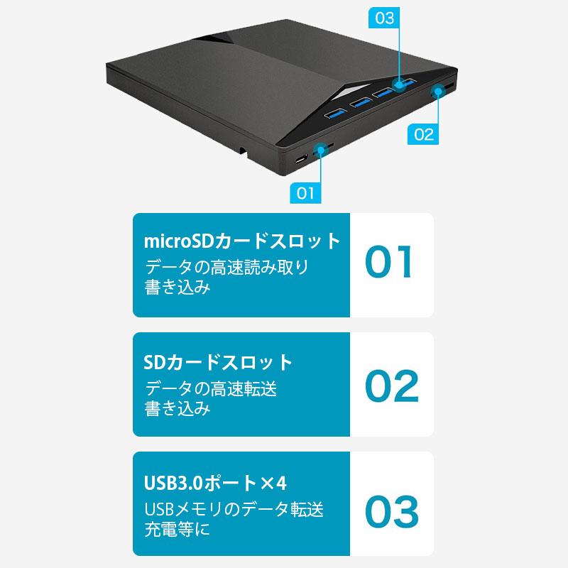 マルチ DVDドライブ 外付け 7in1 USB 3.0 DVD CD Type-C パソコン プレーヤー 外部 光学 Windows11 Mac micro SD カード 録画用 レコーダー ...