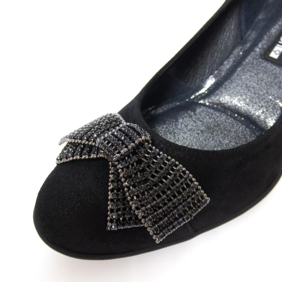 コンポジション 靴 コンポジションナイン COMPOSITION9 2808 クロ グレー ライン ストーンリボン コンフォート パンプス ウェッジ 痛くない パンプス 歩きやすい ...