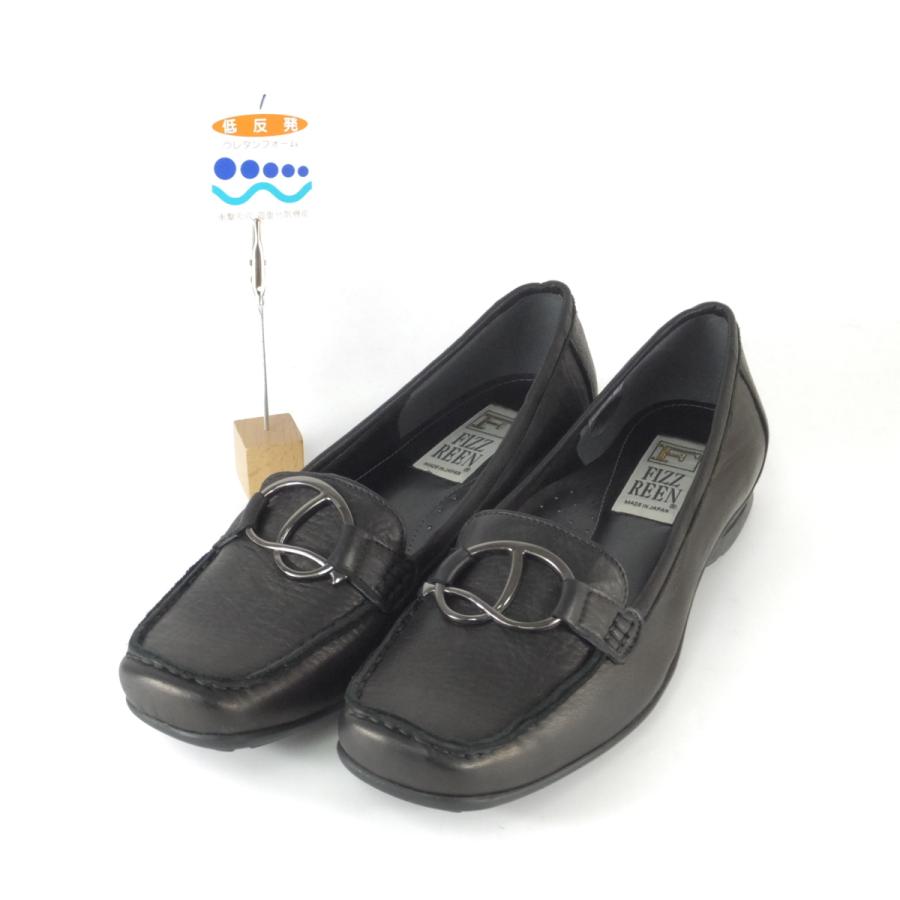 フィズリーン Fizzreen FIZZ REEN 9801 クロ シルバー ローファー フラットシューズ バックル スリッポン 履きやすい靴 レディース 大きいサイズ 小さいサイズ ...