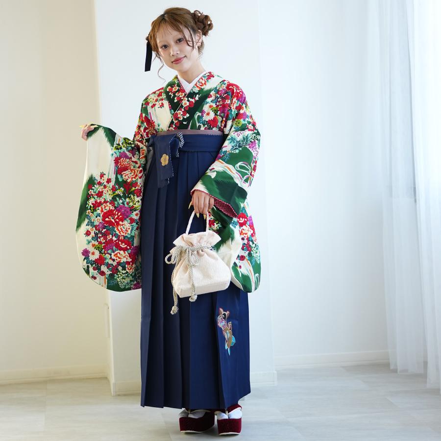 袴 レンタル 卒業式 2尺袖着物 17点セット 九重 レトロモダン系 袴