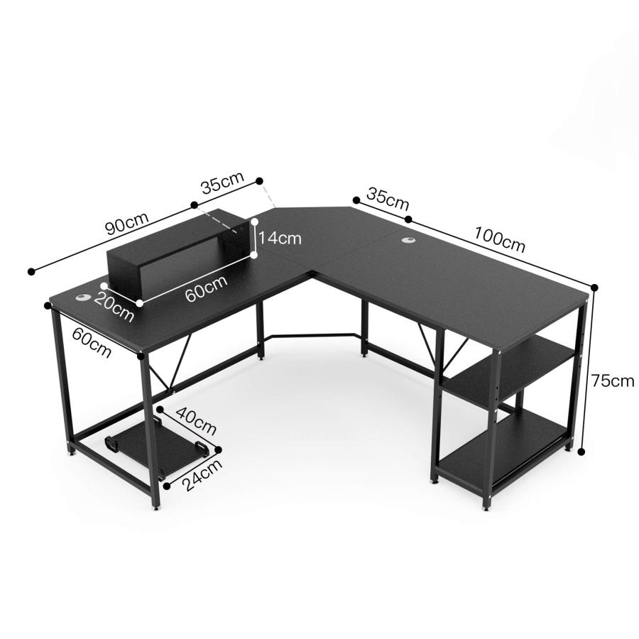 DEWEL デスク l字 160 l型 l字型 パソコンデスク コーナーデスク pc 机 収納 ラック CPUスタンド モニター台 付き オ : utilityfactory雑貨ショップ ...