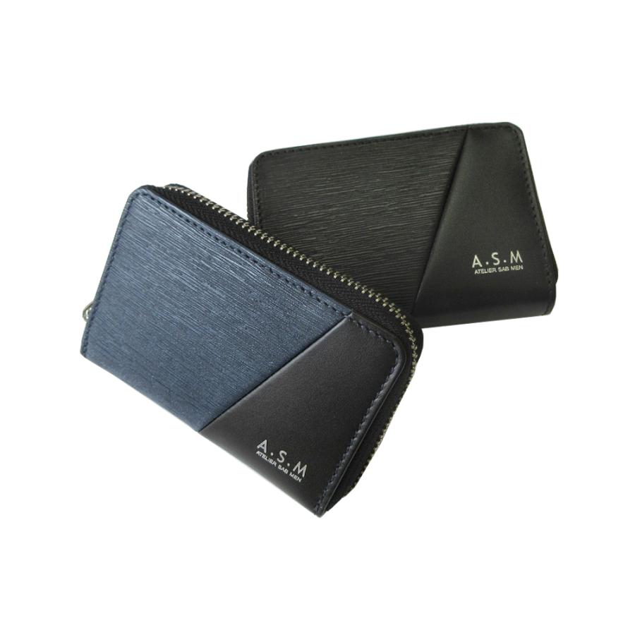 ATELIER SAB MEN A.S.M アトリエサブ ディアゴナル メンズ キーチェーン付き ラウンドファスナー小銭入れ 156602 ...