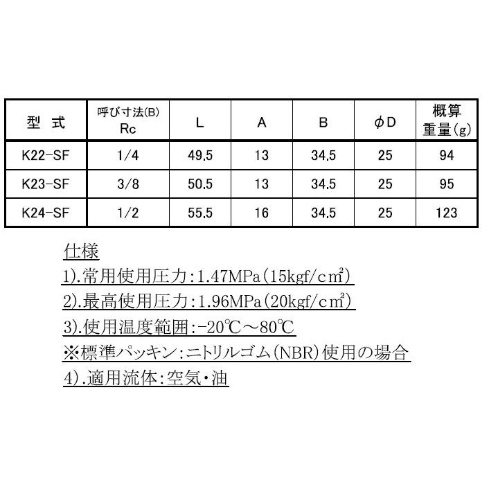 1/4 K22-SF エアカプラ ソケット×メネジ : ステンレス継手.com - 通販 - Yahoo!ショッピング