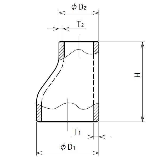 フローバル 65A×50A ステンレス突合せ溶接管継手 偏心レジューサ Sch20S SUS304W B-R(E)-20S-2"1/2×2" : ステンレス継手.com - 通販 ...