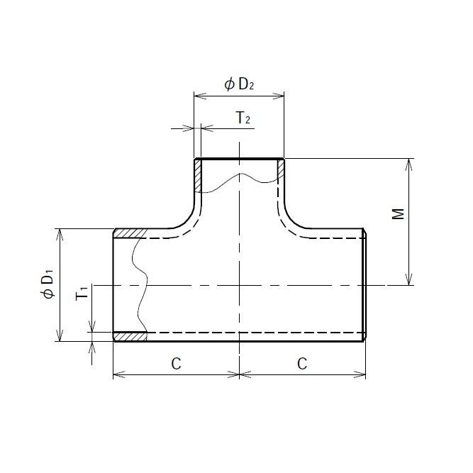 フローバル 65A×40A ステンレス突合せ溶接管継手 異径チーズ Sch20S SUS304W B-T(R)-20S-2"1/2×1"1/2 : ステンレス継手.com - 通販 ...