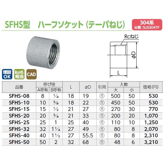 3/8(10A) ステンレスねじ込み継手 ハーフソケット(テーパーねじ) SFHS-10 SUS304 オンダ製作所 : ステンレス継手.com - 通販 - Yahoo!ショッピング
