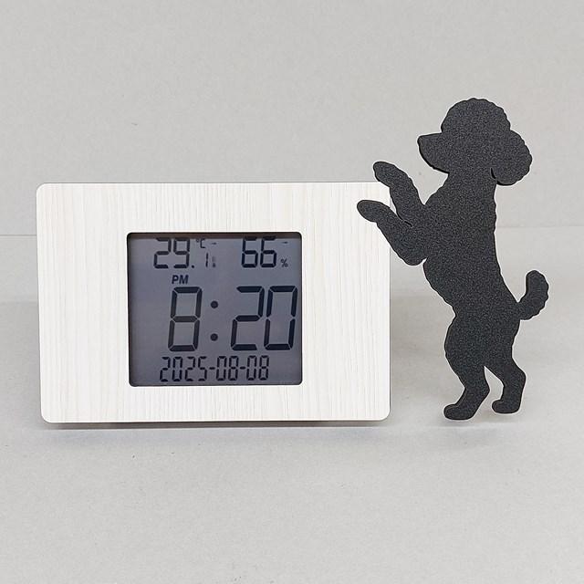 トイプードル 黒 温湿度・カレンダー付き 立ち上がるワンちゃんデジタル置き時計 : VANIVOヤフー店 - 通販 - Yahoo!ショッピング