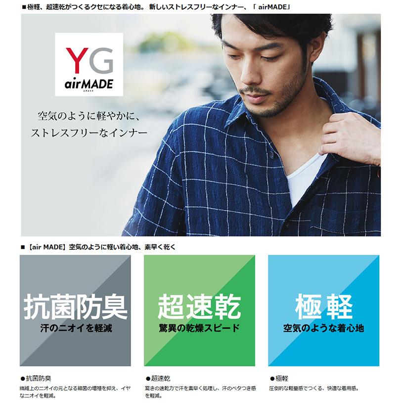GUNZE グンゼ YG エアメイド 下着 メンズ インナーシャツ 半袖Vネックシャツ Vネックシャツ Tシャツ 抗菌防臭 極軽 超速乾 ...