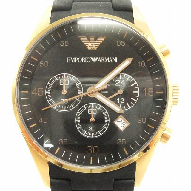 EMPORIO ARMANI エンポリオアルマーニ 腕時計 クオーツ クロノグラフ デイト ラバー AR5906 黒 ブラック ウォッチ ...
