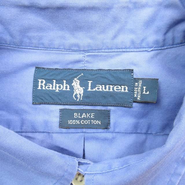 POLO RALPH LAUREN 90s ヴィンテージ ラルフローレン Vintage ボタンダウン シャツ BLAKE コットン 半袖 ワンポイント ポニー刺繍 L 青 : ブランド古着 ...