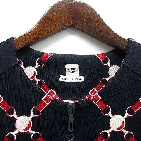 【中古】エルメス HERMES 2022SS グラン トゥラララ プリント スウェット ワンピース 半袖 ハーフジップ 2E4504DK ネイビー 36 国内正規 HERMES（エルメス） HERMES 2022SS グラン トゥラララ プリント